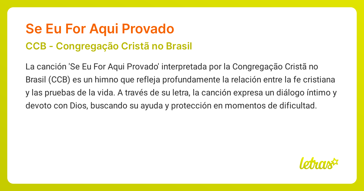 Significado de la canción SE EU FOR AQUI PROVADO (CCB - Congregação ...