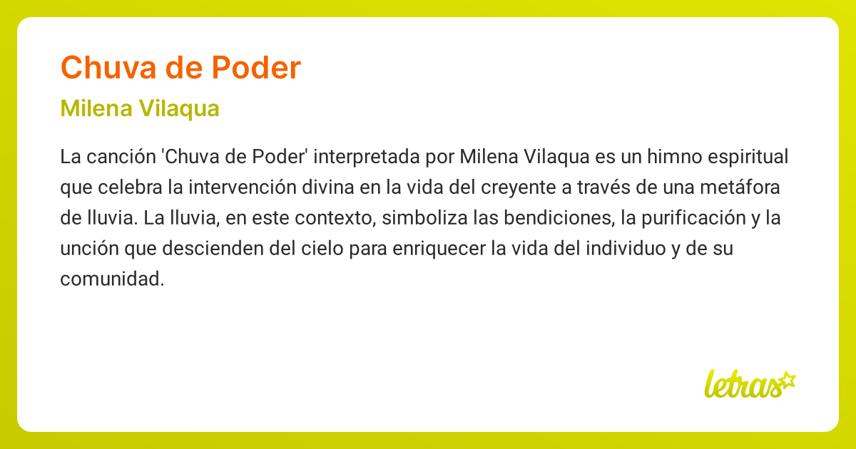 Significado de la canción CHUVA DE PODER (Milena Vilaqua) - LETRAS.COM