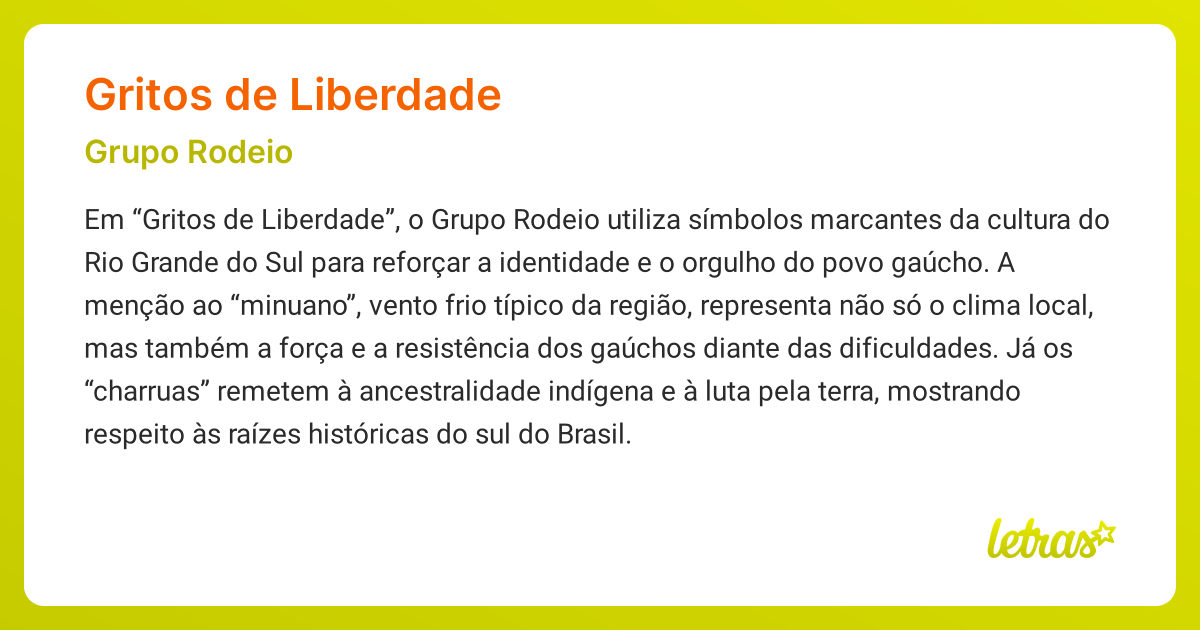 Significado da música GRITOS DE LIBERDADE (Grupo Rodeio) - LETRAS.MUS.BR