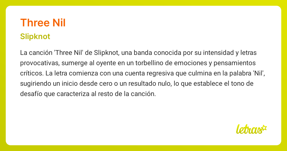 Significado de la canción THREE NIL (Slipknot) - LETRAS.COM