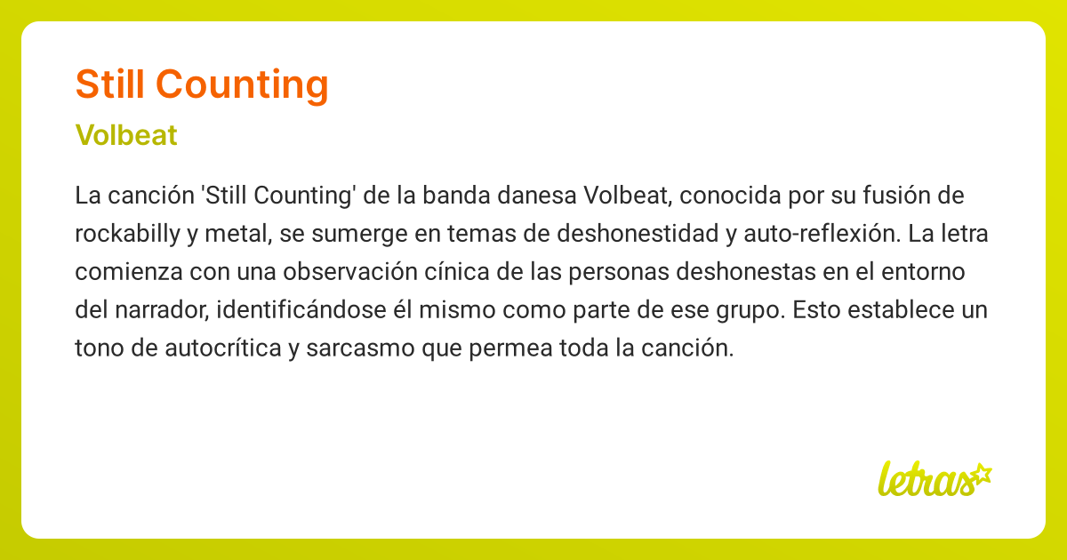 Significado de la canción STILL COUNTING (Volbeat) - LETRAS.COM