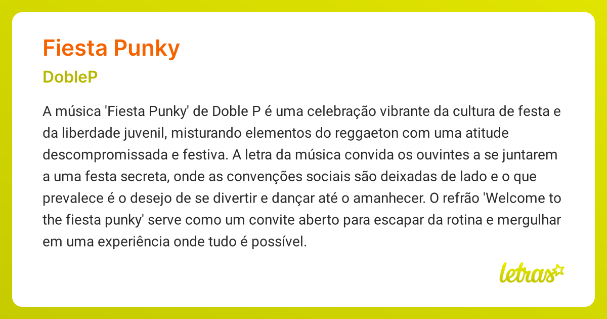 Significado da música FIESTA PUNKY (DobleP) - LETRAS.MUS.BR