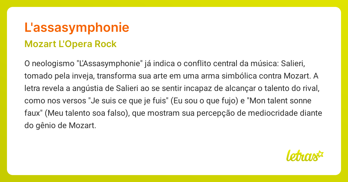 Significado da música L'ASSASYMPHONIE (Mozart L'Opera Rock) - LETRAS.MUS.BR