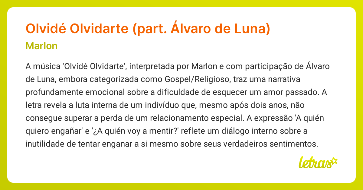 Significado da música Olvidé Olvidarte (part. Álvaro de Luna) (Marlon ...