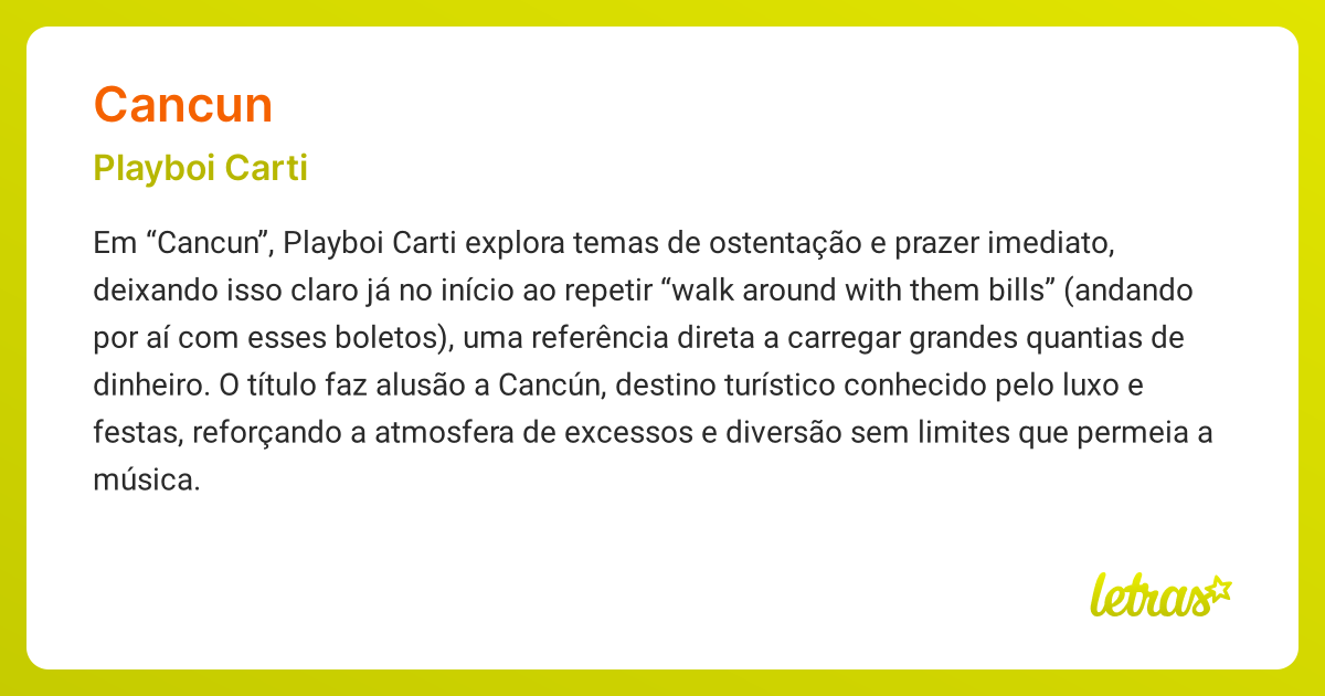 Significado da música CANCUN (Playboi Carti) - LETRAS.MUS.BR