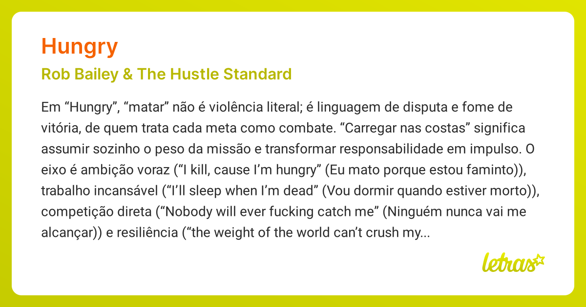 Significado da música HUNGRY (Rob Bailey & The Hustle Standard ...