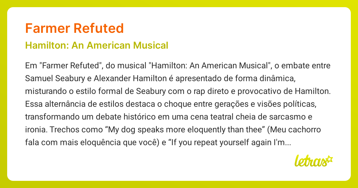 Significado da música FARMER REFUTED (Hamilton: An American Musical ...