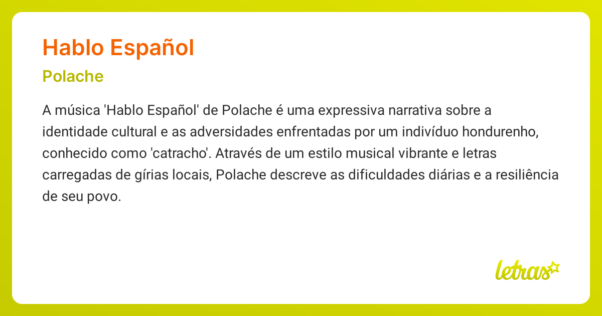 Significado da música HABLO ESPAÑOL (Polache) - LETRAS.MUS.BR