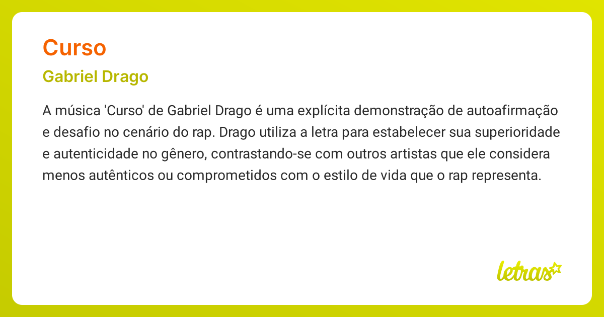 Significado da música CURSO (Gabriel Drago) - LETRAS.MUS.BR