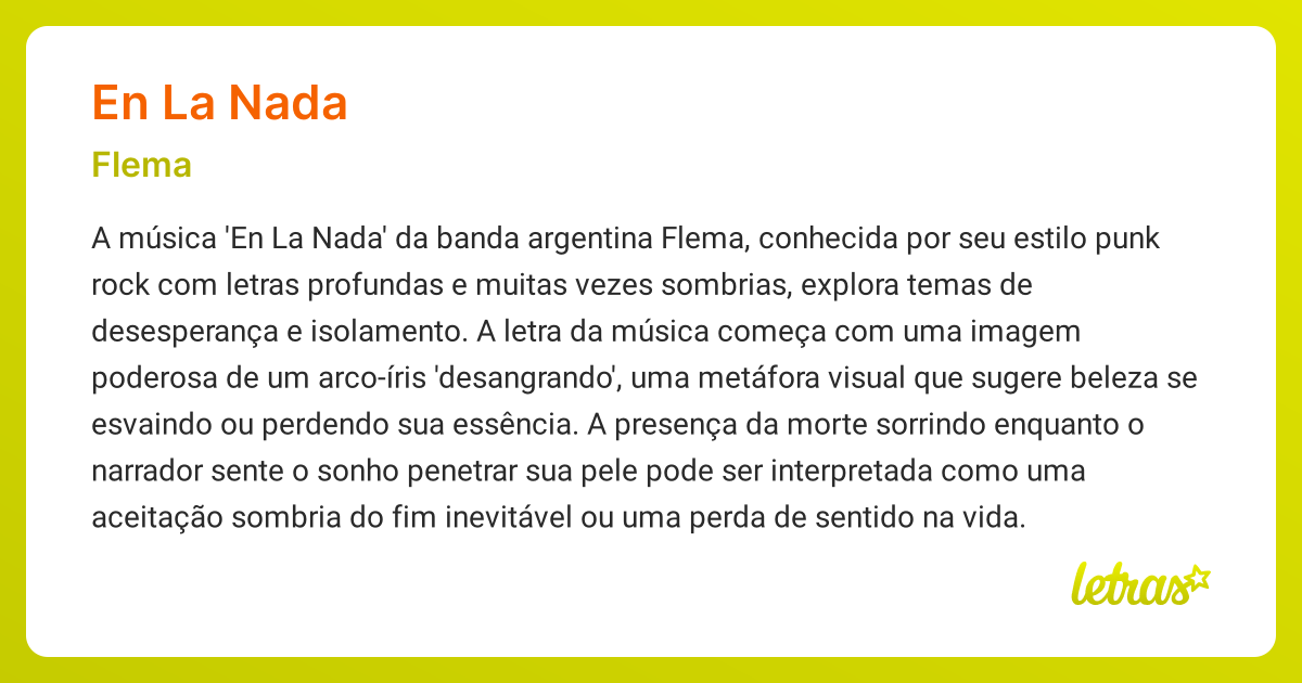 Significado da música EN LA NADA (Flema) - LETRAS.MUS.BR