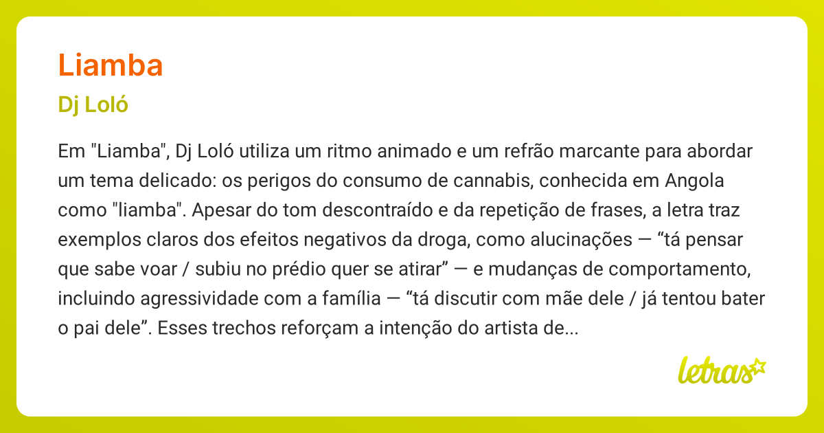 Significado da música LIAMBA (Dj Loló) - LETRAS.MUS.BR