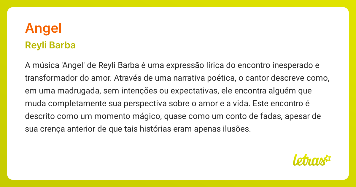Significado da música ANGEL (Reyli Barba) - LETRAS.MUS.BR