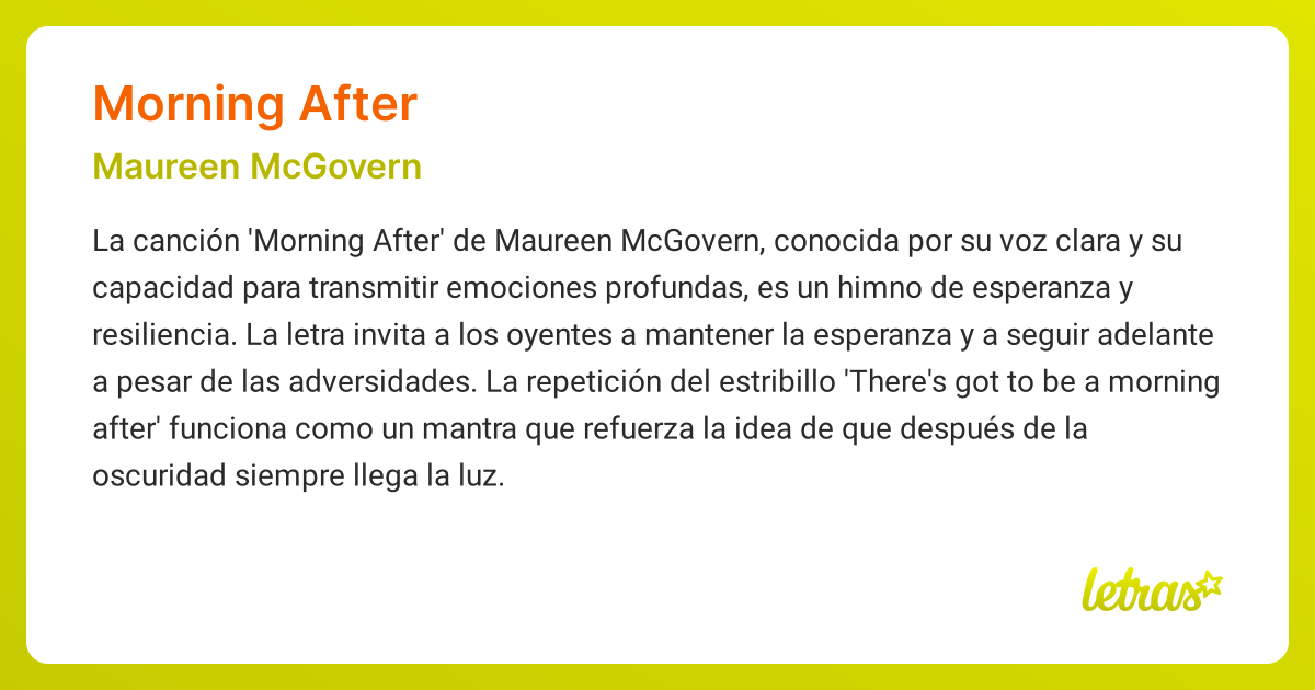 Significado de la canción MORNING AFTER (Maureen McGovern) - LETRAS.COM