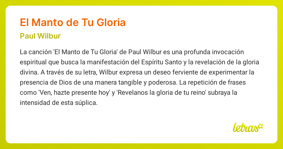 Significado de la canción EL MANTO DE TU GLORIA (Paul Wilbur) - LETRAS.COM