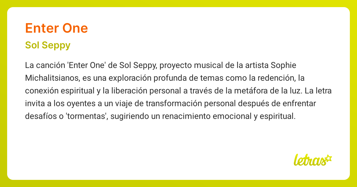 Significado de la canción ENTER ONE (Sol Seppy) - LETRAS.COM
