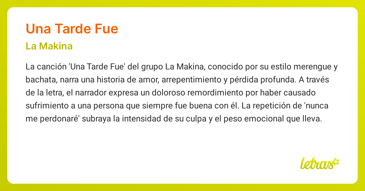 Significado de la canción UNA TARDE FUE (La Makina) - LETRAS.COM