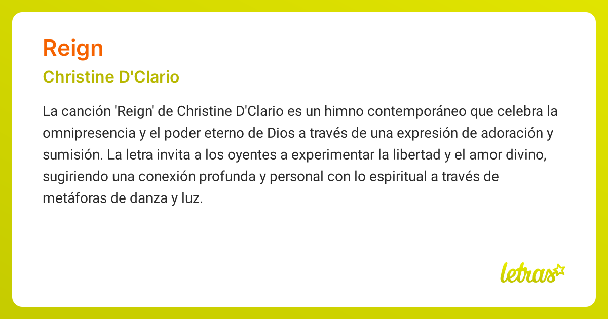 Significado de la canción REIGN (Christine D'Clario) - LETRAS.COM