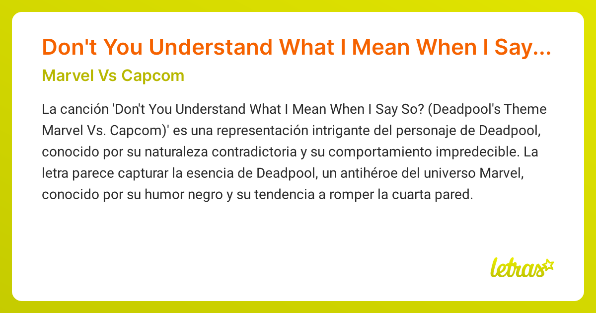 Significado de la canción Don't You Understand What I Mean When I Say ...