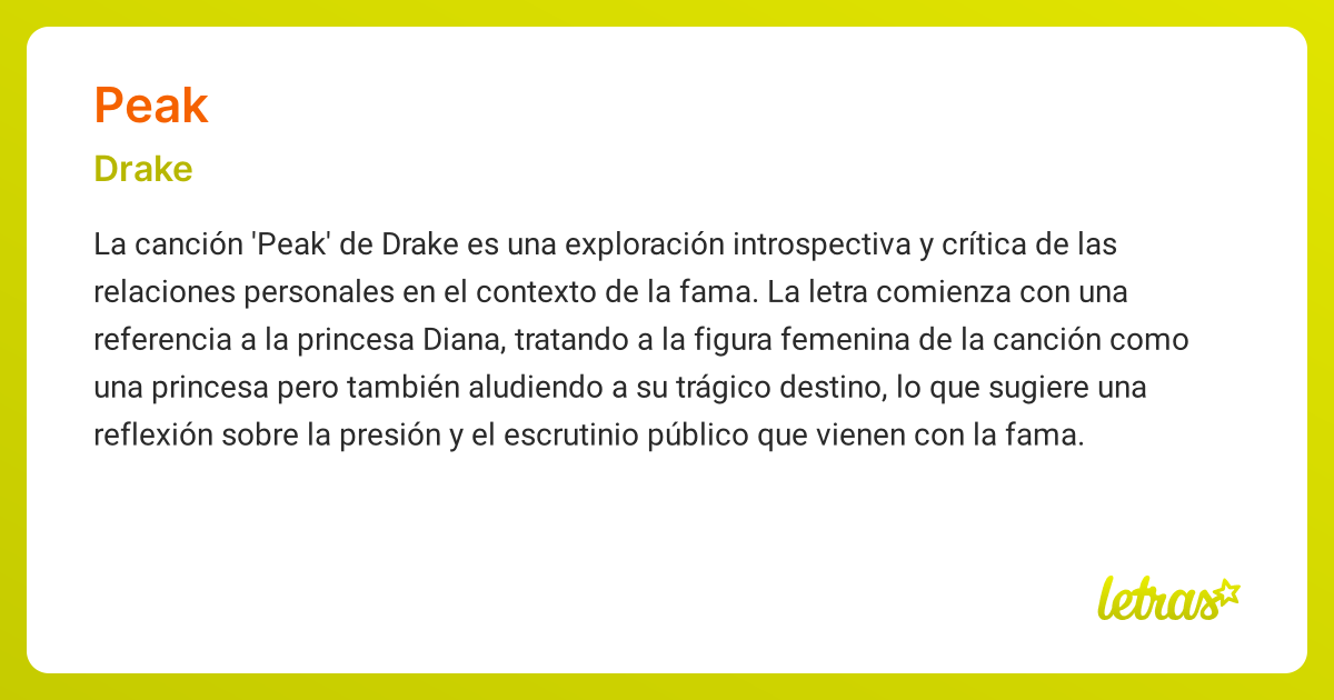 Significado de la canción PEAK (Drake) - LETRAS.COM