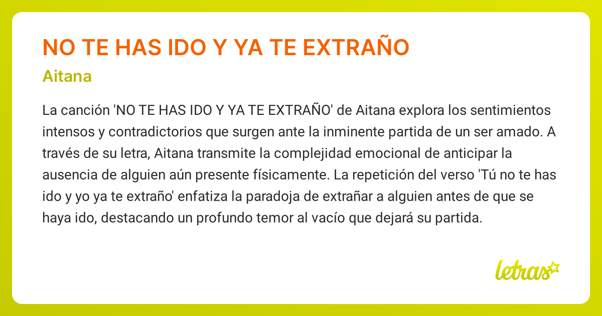 Significado de la canción NO TE HAS IDO Y YA TE EXTRAÑO (Aitana ...