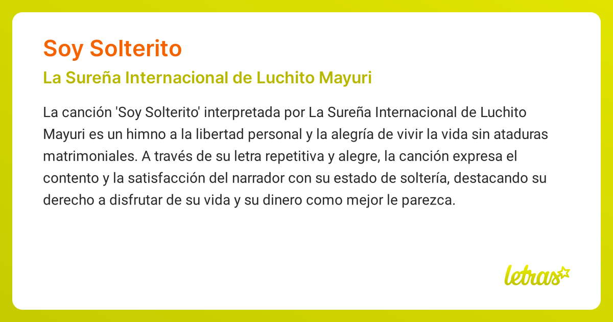 Significado de la canción SOY SOLTERITO (La Sureña Internacional de ...