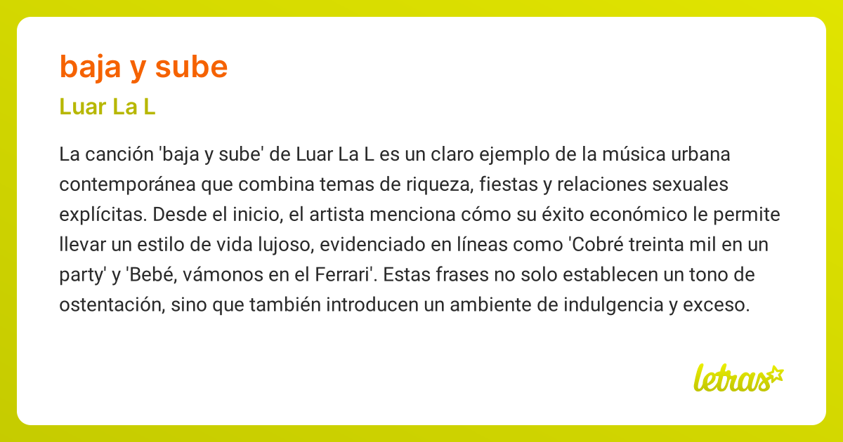 Significado de la canción BAJA Y SUBE (Luar La L) - LETRAS.COM