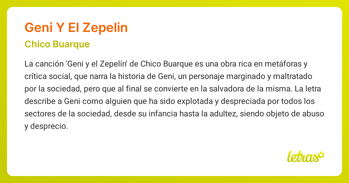 Significado de la canción GENI Y EL ZEPELIN (Chico Buarque) - LETRAS.COM