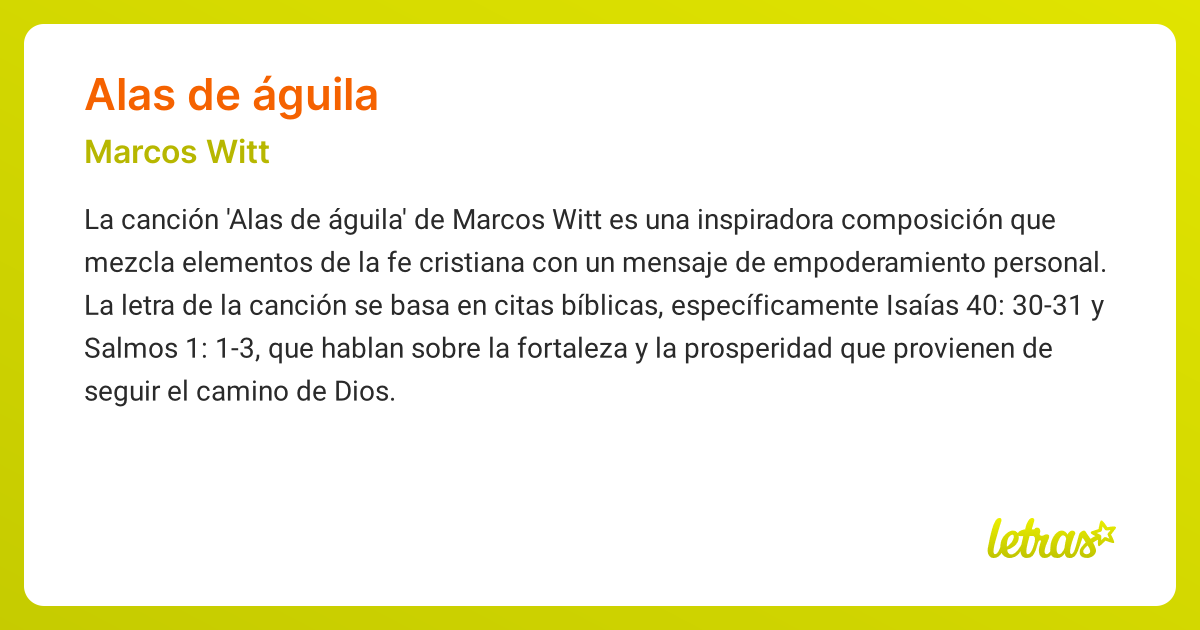 Significado de la canción ALAS DE ÁGUILA (Marcos Witt) - LETRAS.COM