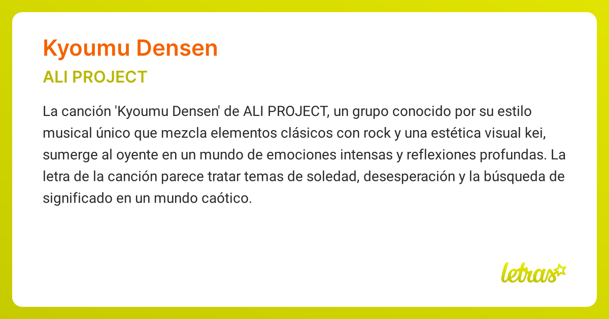 Significado de la canción KYOUMU DENSEN (ALI PROJECT) - LETRAS.COM