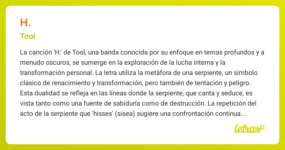 Significado de la canción H. (Tool) - LETRAS.COM