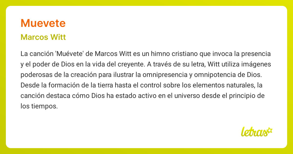 Significado de la canción MUEVETE (Marcos Witt) - LETRAS.COM