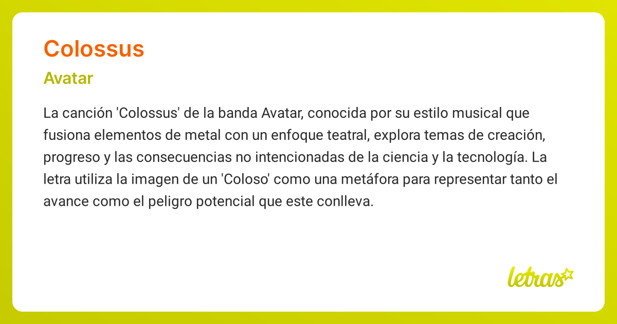 Significado de la canción COLOSSUS (Avatar) - LETRAS.COM