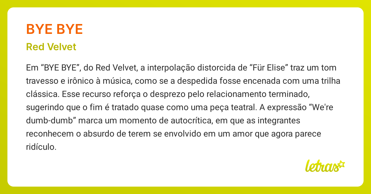 Significado da música BYE BYE (Red Velvet) - LETRAS.MUS.BR