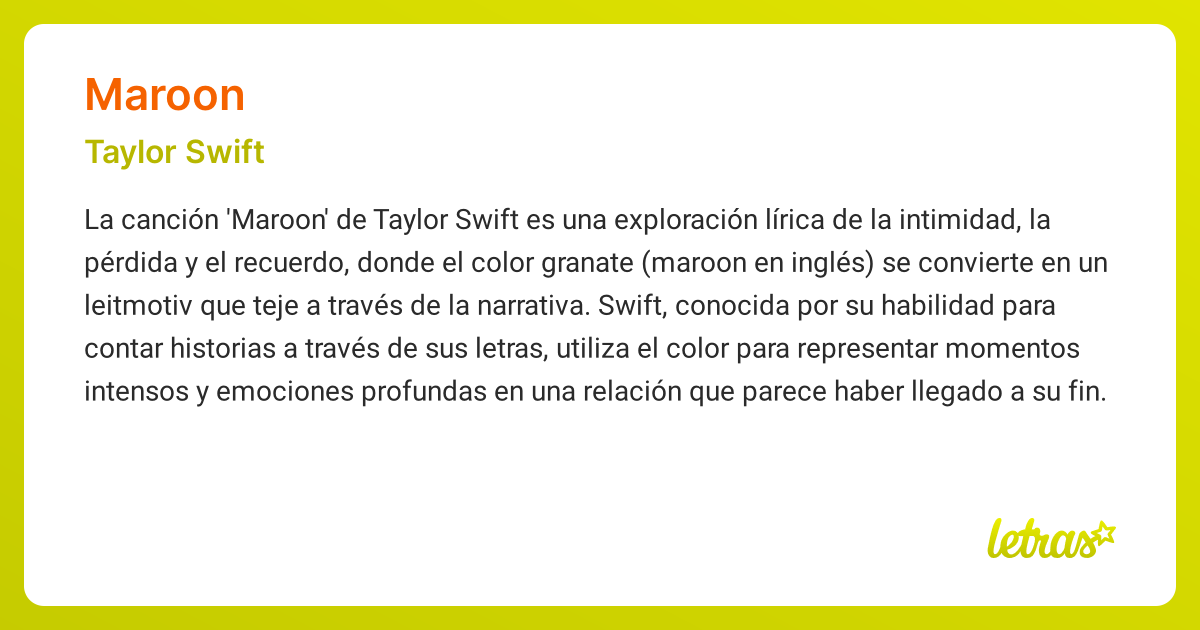 Significado de la canción MAROON (Taylor Swift) - LETRAS.COM
