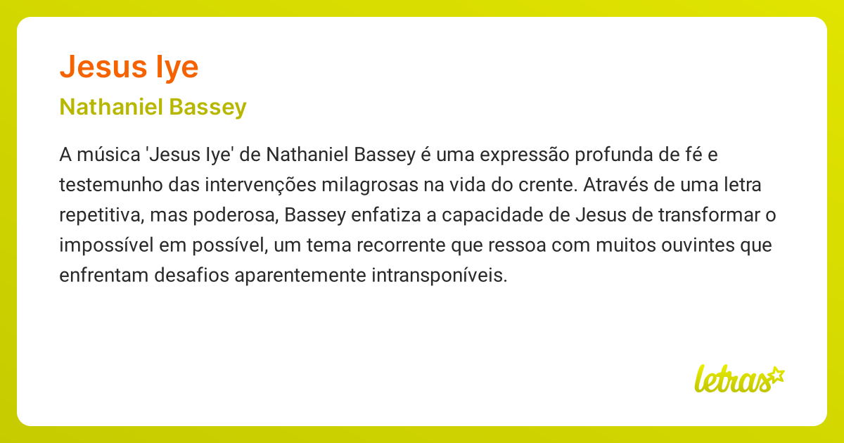 Significado da música JESUS IYE (Nathaniel Bassey) - LETRAS.MUS.BR
