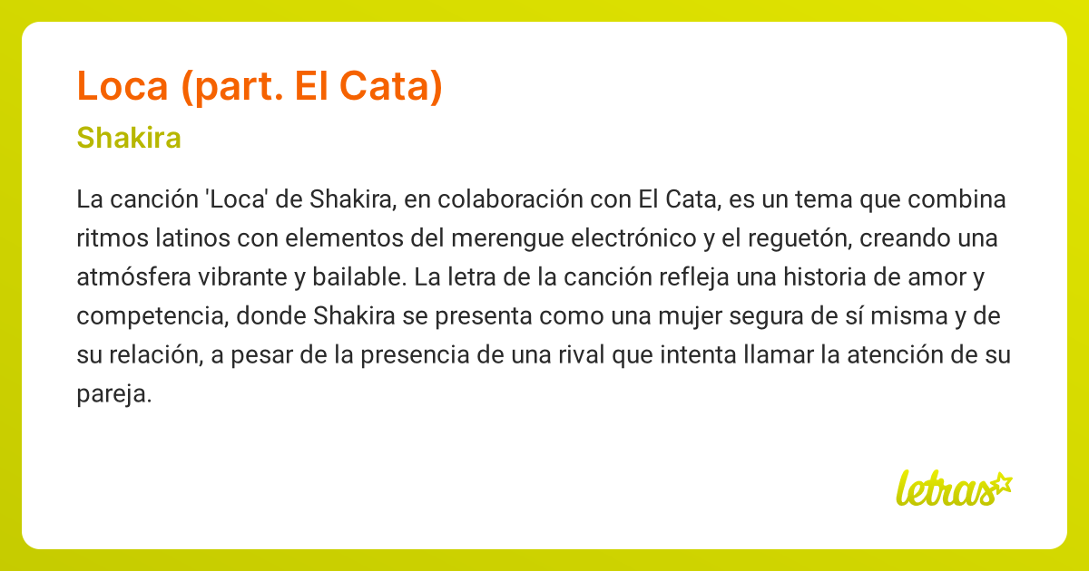 Significado de la canción LOCA (PART. EL CATA) (Shakira) - LETRAS.COM