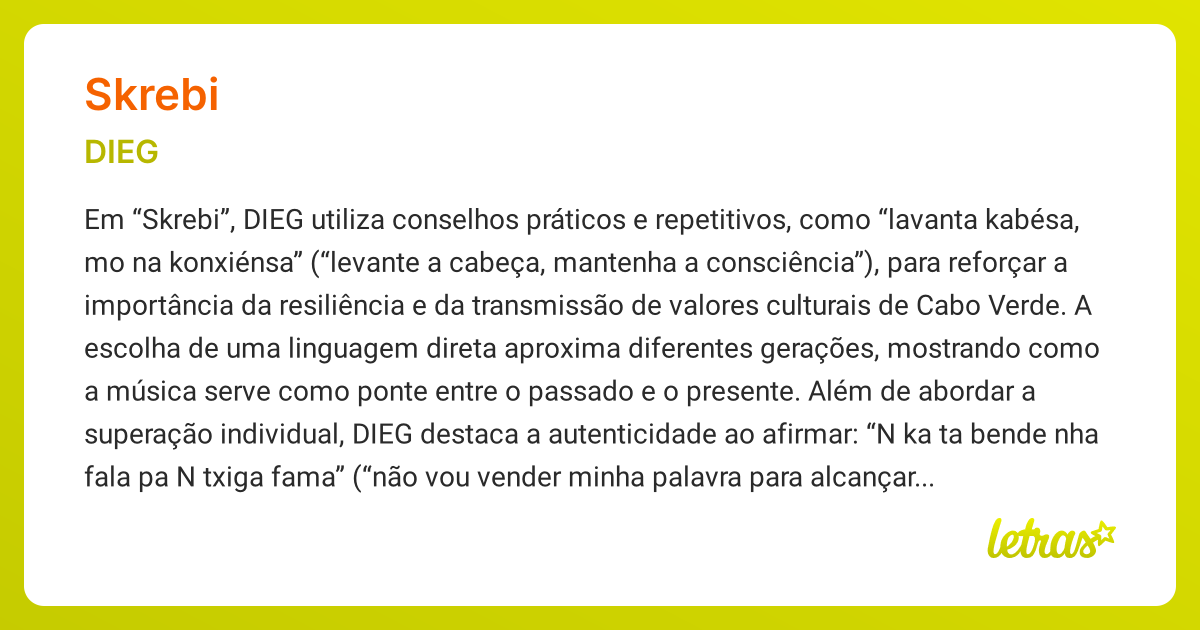 Significado da música SKREBI (DIEG) - LETRAS.MUS.BR