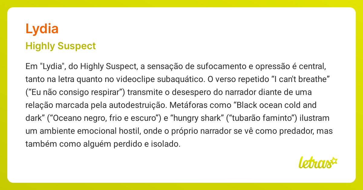 Significado Da Música Lydia Highly Suspect Letras Mus Br