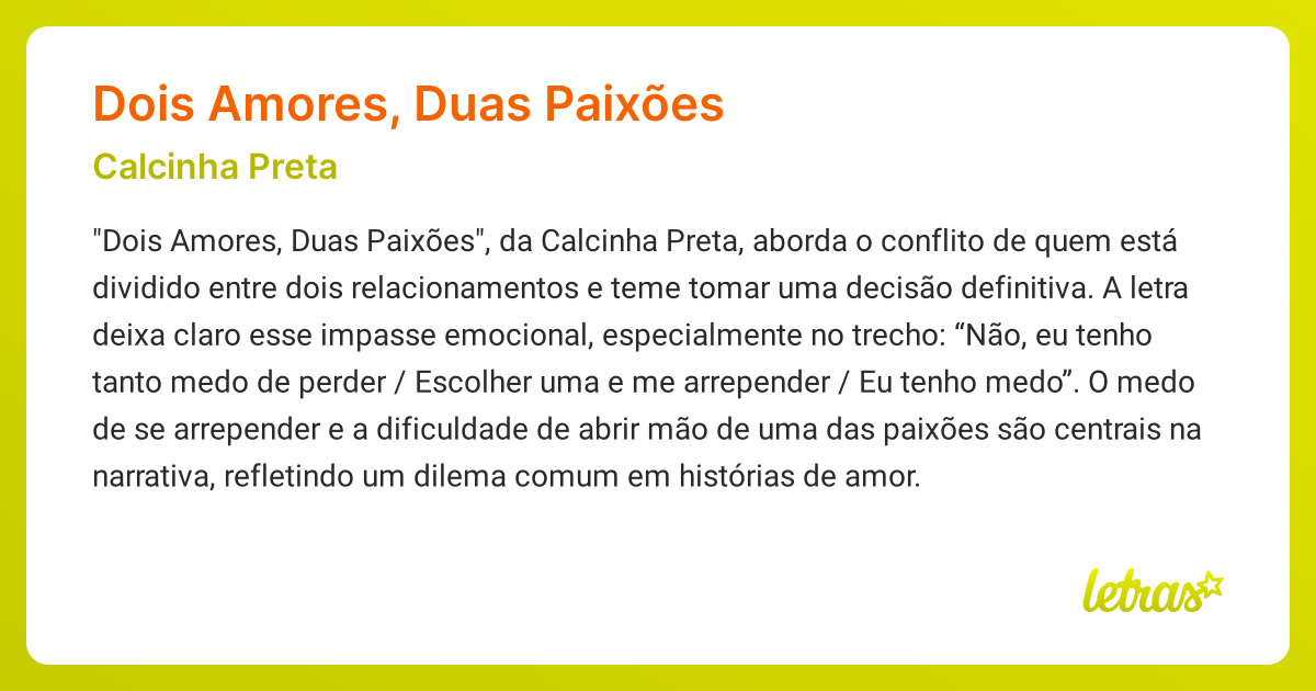 Significado da música DOIS AMORES, DUAS PAIXÕES (Calcinha Preta ...