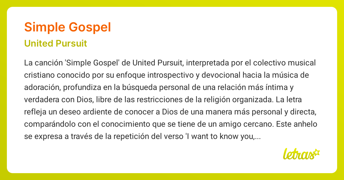 Significado de la canción SIMPLE GOSPEL (United Pursuit) - LETRAS.COM