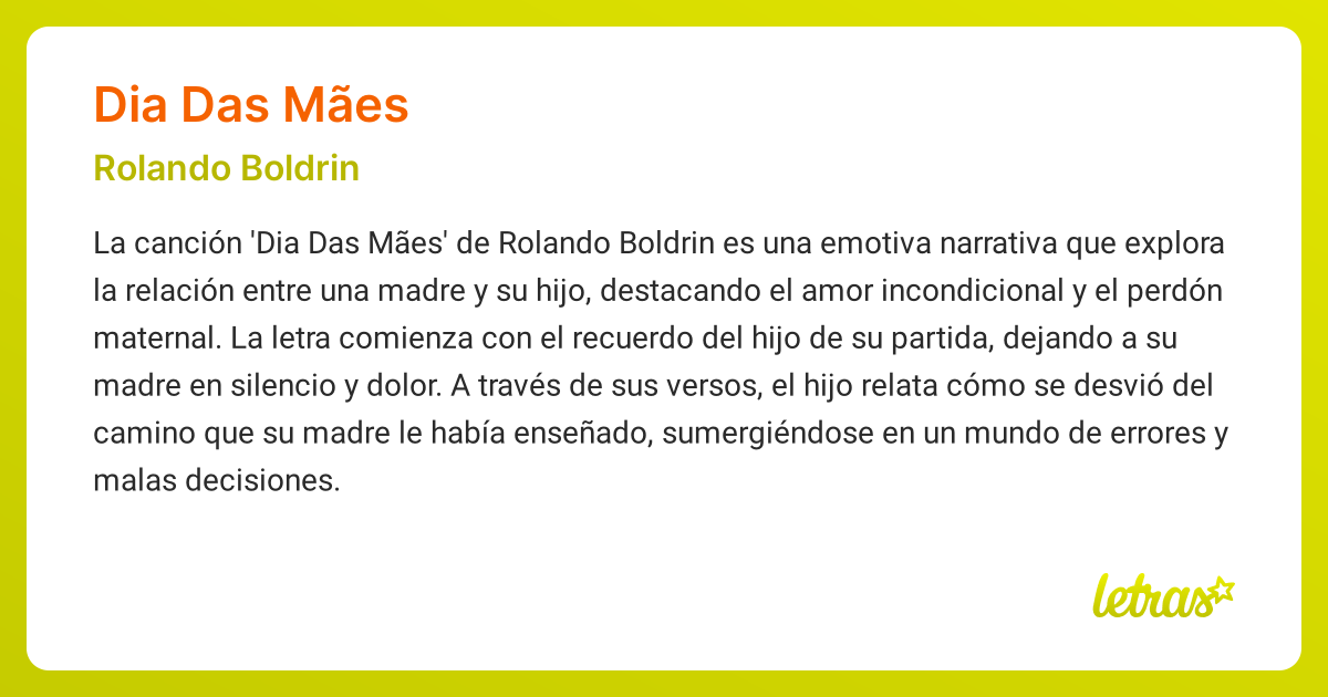 Significado de la canción DIA DAS MÃES (Rolando Boldrin) - LETRAS.COM