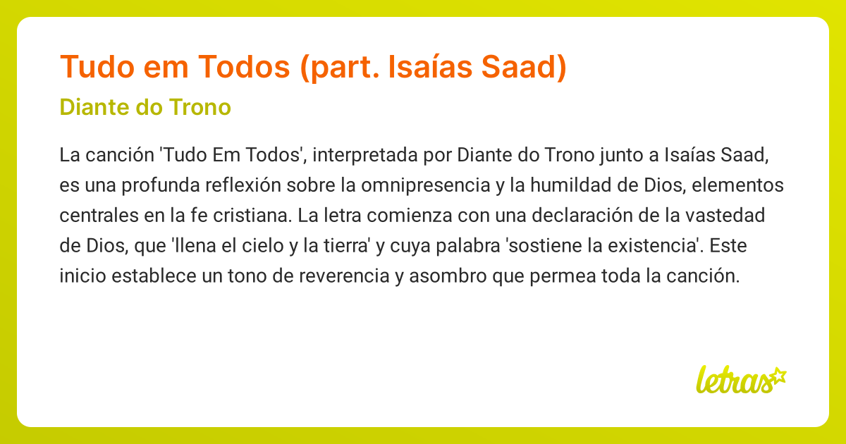Significado de la canción Tudo em Todos (part. Isaías Saad) (Diante do ...