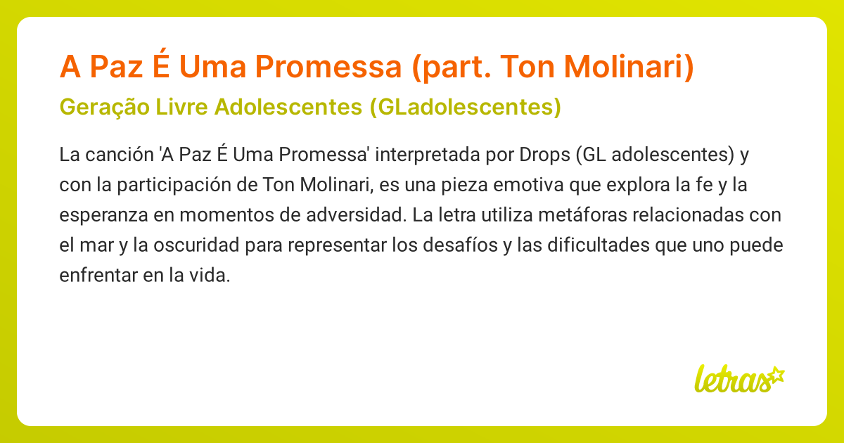 Significado de la canción A Paz É Uma Promessa (part. Ton Molinari ...