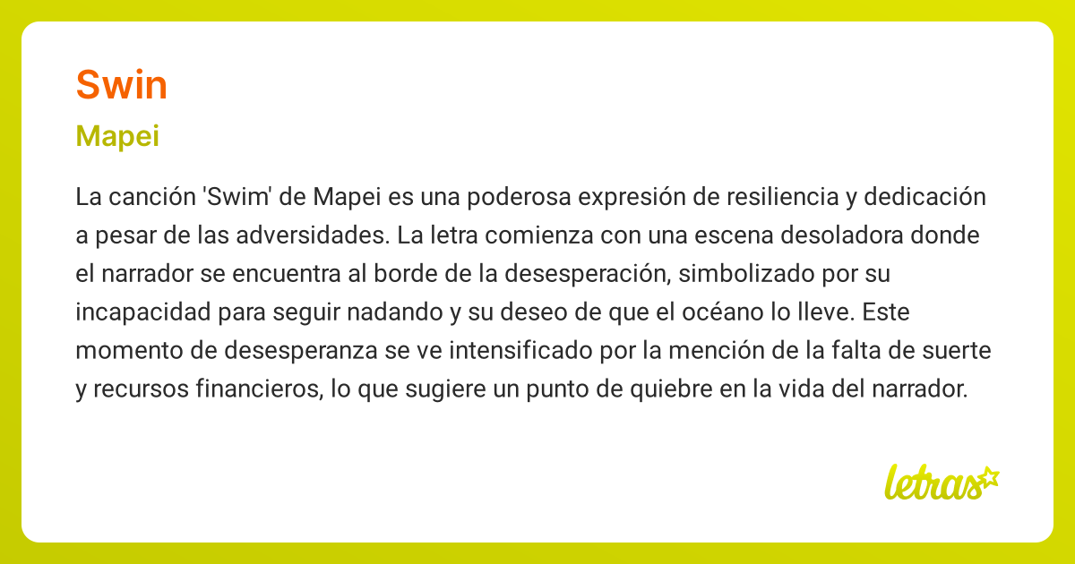 Significado de la canción SWIN (Mapei) - LETRAS.COM