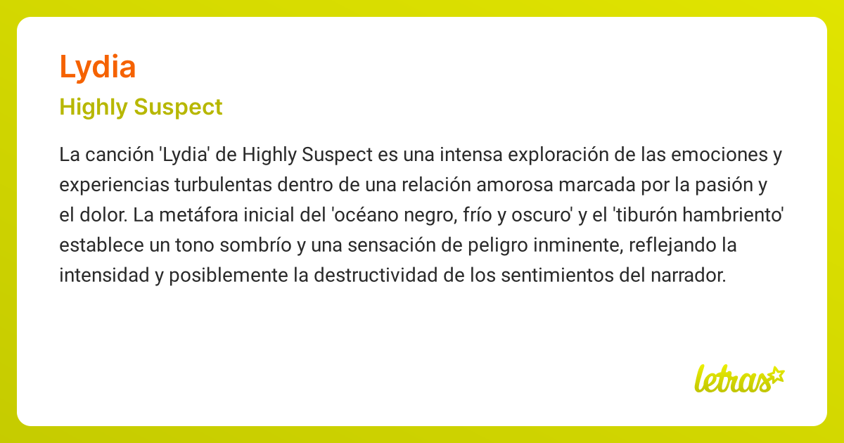 Significado de la canción LYDIA (Highly Suspect) - LETRAS.COM