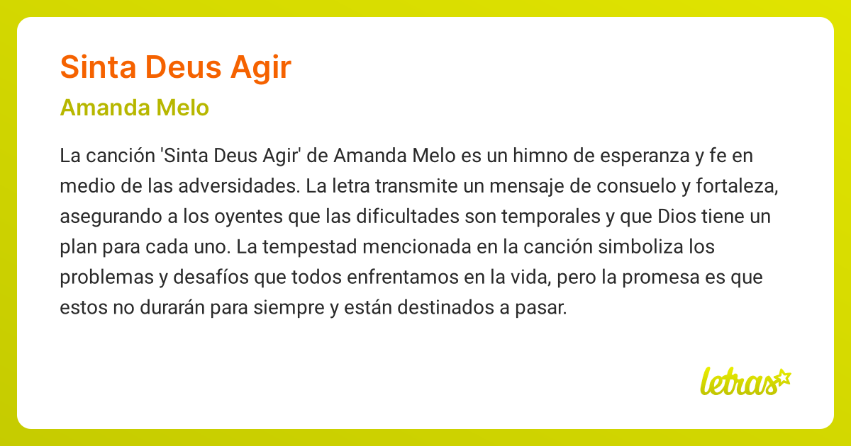 Significado de la canción SINTA DEUS AGIR (Amanda Melo) - LETRAS.COM