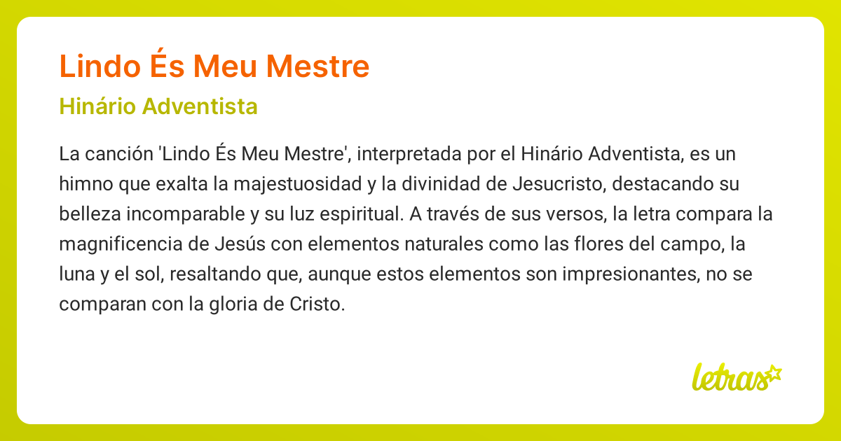 Significado de la canción LINDO ÉS MEU MESTRE (Hinário Adventista ...