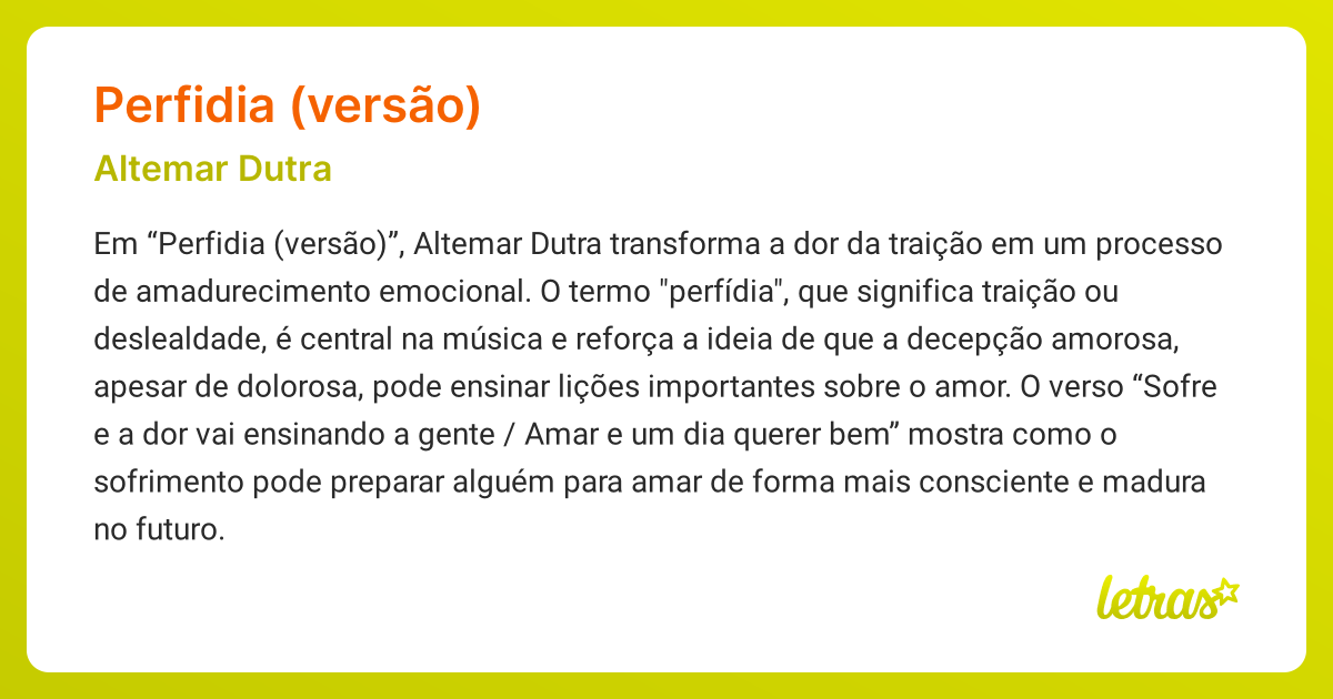 Significado da música PERFIDIA (VERSÃO) (Altemar Dutra) - LETRAS.MUS.BR