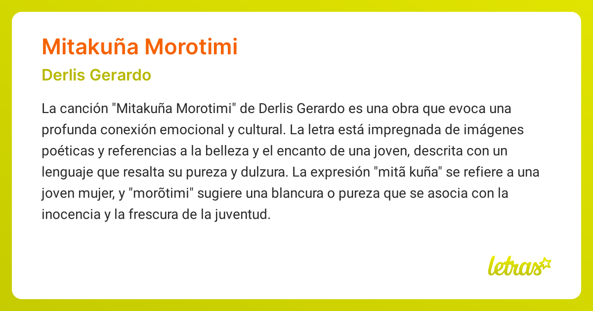 Significado de la canción MITAKUÑA MOROTIMI (Derlis Gerardo) - LETRAS.COM