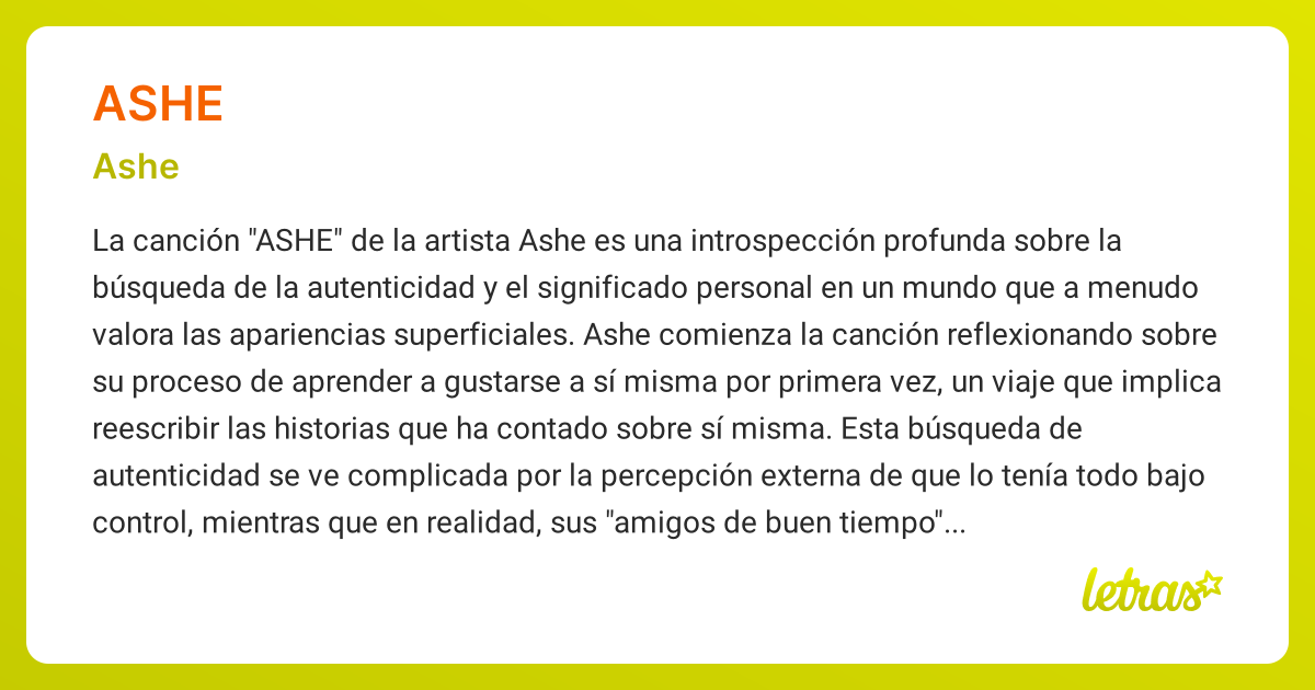 Significado de la canción ASHE (Ashe) - LETRAS.COM